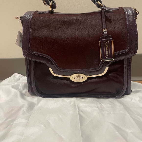 Coach | Bags | Coach Madison Dark Plum Calf Hair Purse | Poshmark